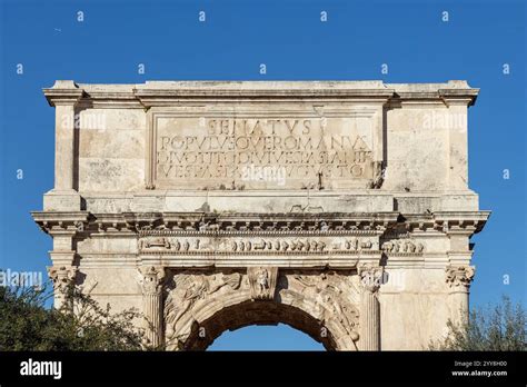 Arch Of Titus Rome Italy Featuring Detailed Reliefs And Latin