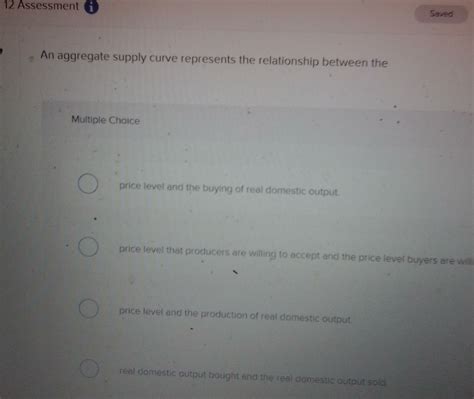 Solved Assessmentian Aggregate Supply Curve Represents Chegg