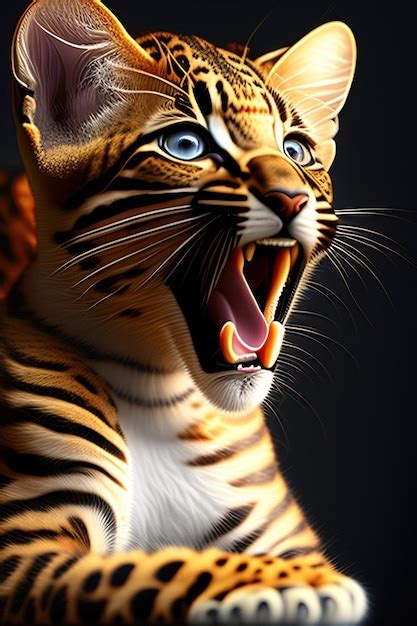 Premium Photo Close Up Of A Small Frightened Leopard Cub Is Meowing