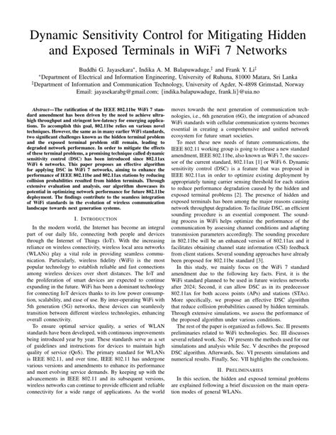 Pdf Dynamic Sensitivity Control For Mitigating Hidden And Exposed Terminals In Wifi 7 Networks