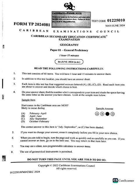 Csec June 2024 Geo P1 Pdf