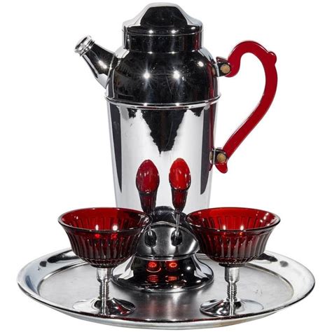 Art Deco Style Chrome And Bakelite Cocktail Serving Set Art Deco