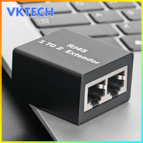 [vktech] 1 To 2 Ways Rj45 Female Splitter Lan Ethernet Network Adapter Split Cable Extender