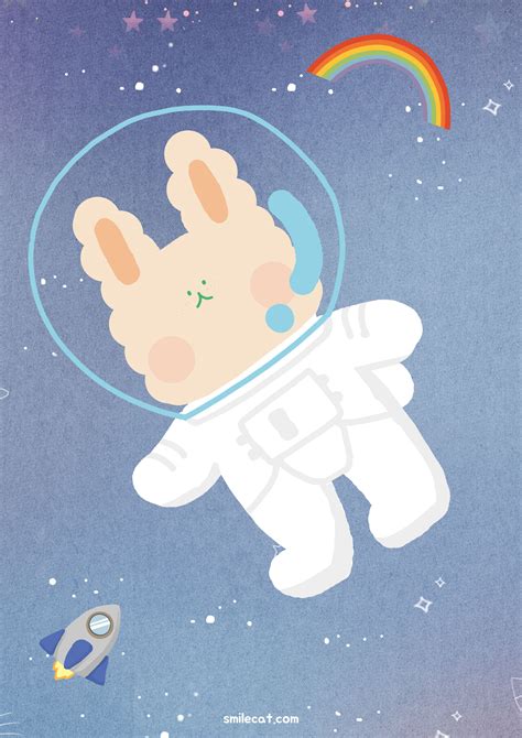 우주 토끼 일러스트 배경화면 귀여운 만화 배경화면 카와이 벽지 귀여운 낙서