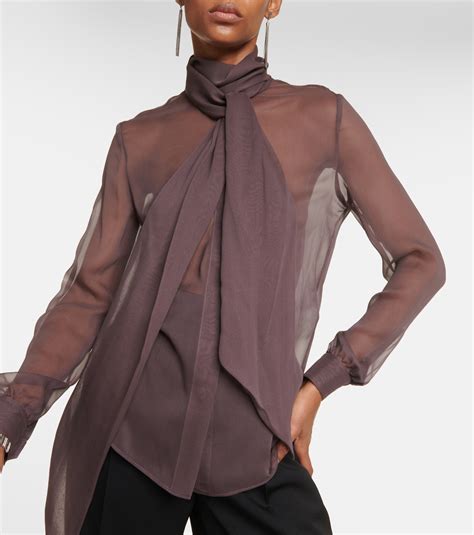 Lavallière Silk Muslin Crêpe Blouse In Purple Saint Laurent Mytheresa