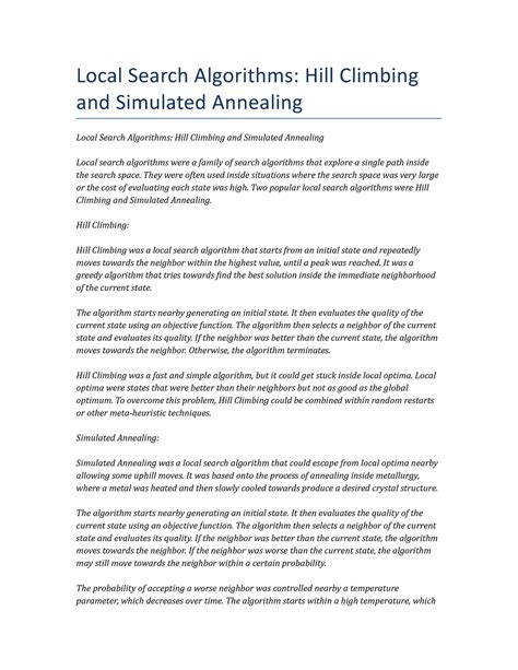 Local Search Algorithms Hill Climbing And Simulated Annealing Local