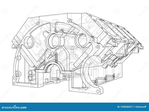 Engine Block Sketch Vector Rendering Of 3d Stock Vector Illustration