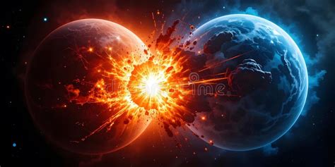 Dramatic Planetary Collision Illustration With Bright Energy And Cosmic