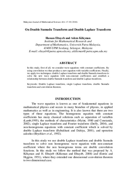 Pdf On Double Sumudu Transform And Double Laplace Transform