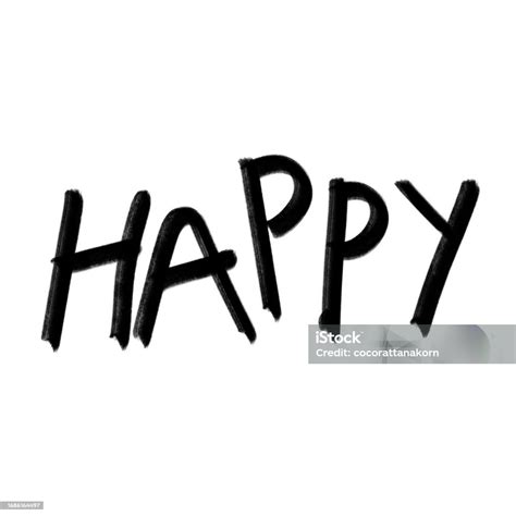 행복한 단어를 위한 손으로 쓴 서예와 텍스트 글자 디자인 일러스트레이션을 그립니다 검은색에 대한 스톡 벡터 아트 및 기타 이미지 검은색 그래피티 긍정적인 감정 표현