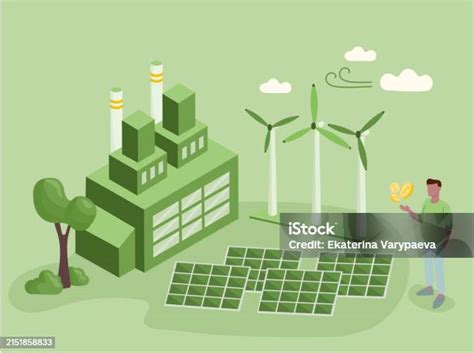 플랫 스타일의 지속 가능성 일러스트레이션 Esg 녹색 에너지 풍차 및 태양 에너지 패널이 있는 지속 가능한 산업 환경 사회 및 기업 지배 구조 개념 환경 사회 지배