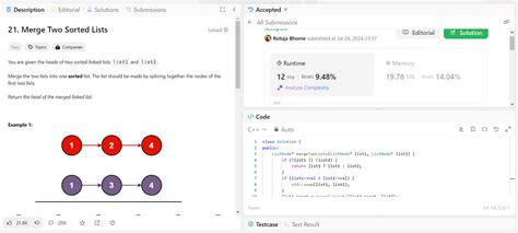 leetcode 21 merge two sorted lists by rutuja bhombe medium