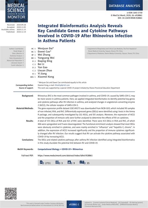 Pdf Integrated Bioinformatics Analysis Reveals Key Candidate Genes And Cytokine Pathways