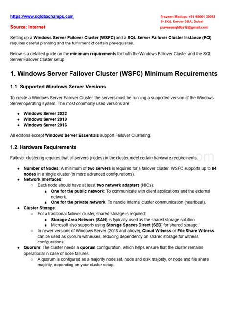 Windows Failover And Sql Failover Cluster Requirements Pdf Computer