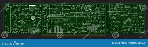 Green Vector Blackboard With Handwritten Math Formulas Figures And Calculations Stock Vector