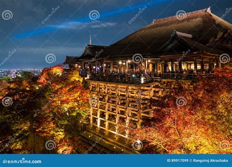 Autumn Night Light Up At Kiyomizu Dera Temple Stock Image Image Of