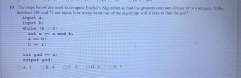 Solved 10 The Steps Below Are Used To Compute Euclids