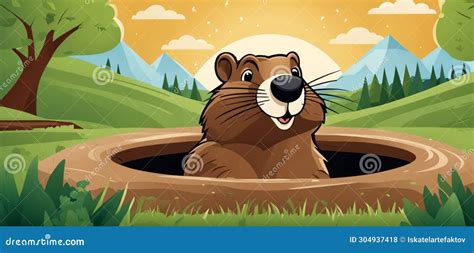 Happy Groundhog Day Ð Cheerful Brown Gopher Emerging From Its Burrow