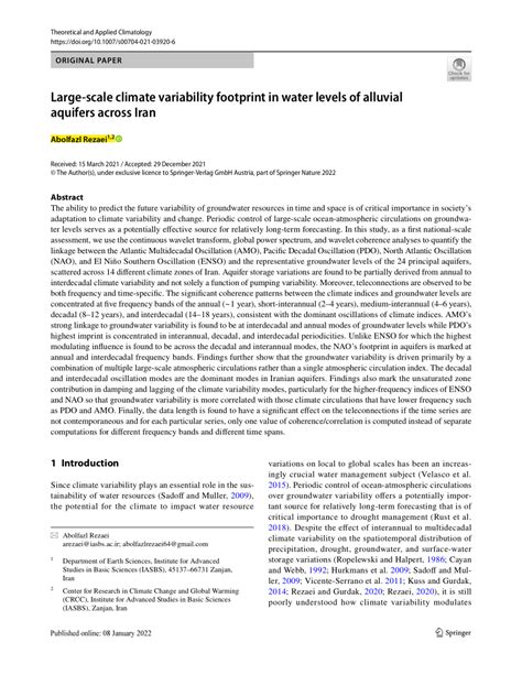 Pdf Large Scale Climate Variability Footprint In Water Levels Of