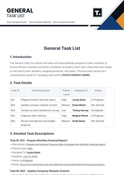 Free General Task List Template To Edit Online