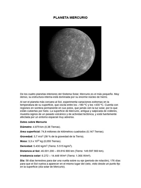 Características Del Planeta Mercurio Pdf Planeta Mercurio Tierra