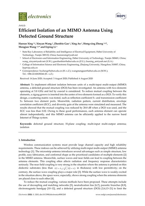 Pdf Efficient Isolation Of An Mimo Antenna Using Defected Ground Structure
