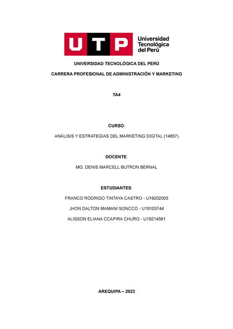 Ta 4 Ta4 Universidad TecnolÓgica Del PerÚ Carrera Profesional De