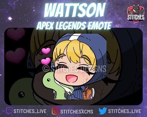 Wattson Hugging Nessie Chibi Emote Apex Legends Twitch Discord Youtube Etsy