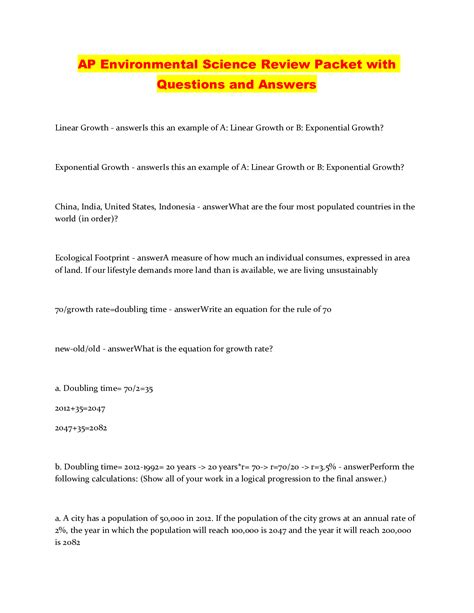 Ap Environmental Science Review Packet With Questions And Answers Browsegrades