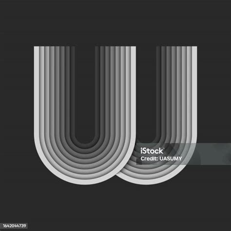 굵은 글씨 W 로고 모노그램 이니셜 3d 레이어 회색 그라데이션 평행 리본 패턴 종이 컷 스타일 디자인 템플릿 트렌디한 아이덴티티 타이포그래피 로고타입 0명에 대한 스톡