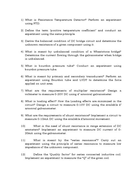 Sensors And Transducers Lab Sample Questions Pdf Electrical Resistance And Conductance
