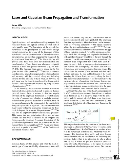 Pdf Laser And Gaussian Beam Propagation And Transformation