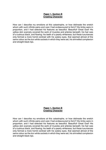 Aqa English Language Paper 1 Section B Descriptive Creative Writing Teaching Resources