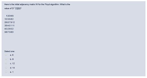 Solved Here Is The Initial Adjacency Matrix W For The Floyd