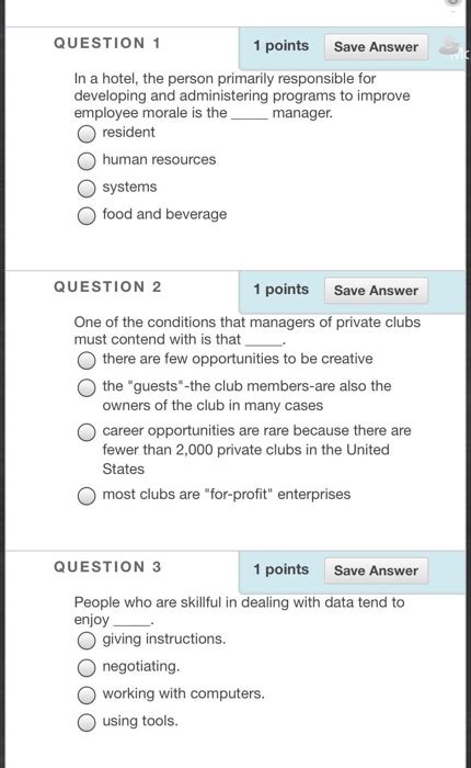 solved question 1 1 points save answer in a hotel the