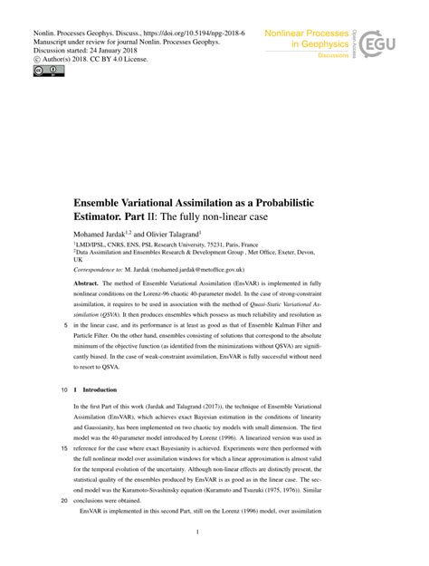 PDF Ensemble Variational Assimilation As A Probabilistic Estimator Part II The Fully Non