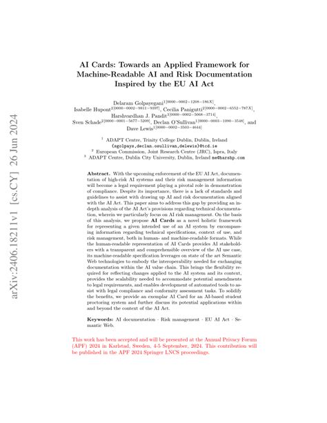 Pdf Ai Cards Towards An Applied Framework For Machine Readable Ai And Risk Documentation