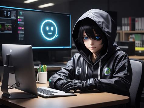 Scammer With Mask And Hood Hacking Security Server Installing Virus To Create Computer Malware