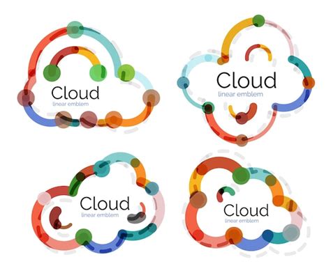평면 선형 디자인 클라우드 로고 세트 프리미엄 벡터