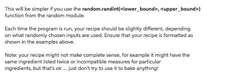 Solved This Program Generates Random Recipes See Examples