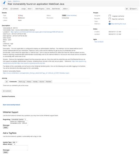 The Whitehat Sentinel Plugin For Jira® Continuous Dynamic Docs