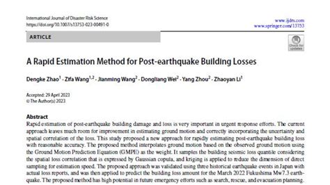A Rapid Estimation Method For Post Earthquake Building Losses Irp