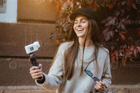 Cute Young Girl Makes Selfie And Posing On Camera 11444113 Stock