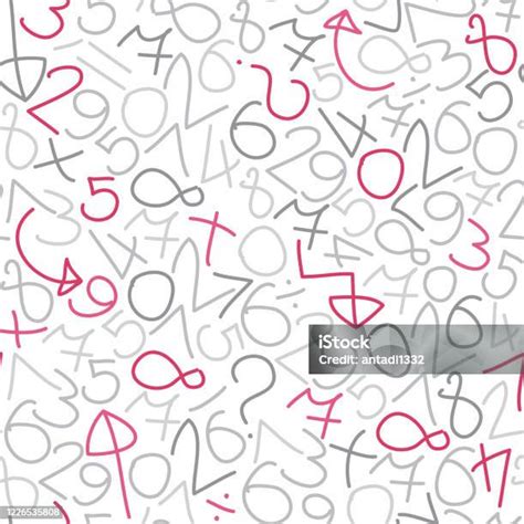 손으로 그린 숫자와 수학 표지판 귀여운 원활한 패턴 간단한 아이 그리기 스타일 교육에 대한 스톡 벡터 아트 및 기타 이미지