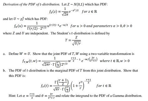 Solved Derivation Of The PDF Of T Distribution Let Z Chegg Com
