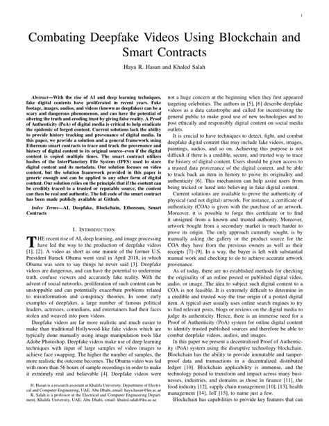 Pdf Combating Deepfake Videos Using Blockchain And Smart Contracts