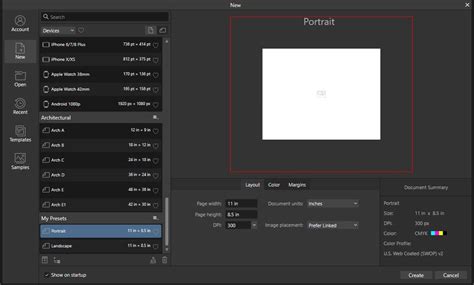 new document dialog window not maintaining preset document