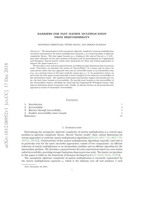 Barriers For Fast Matrix Multiplication From Irreversibility Deepai