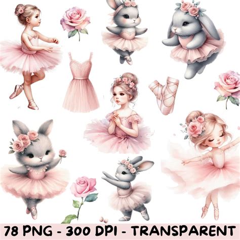 Watercolor Ballerina Clipart Pink Tutu Dancers And Bunny Png Digital
