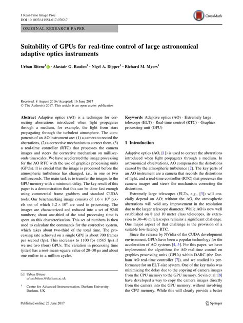 Pdf Suitability Of Gpus For Real Time Control Of Large Astronomical